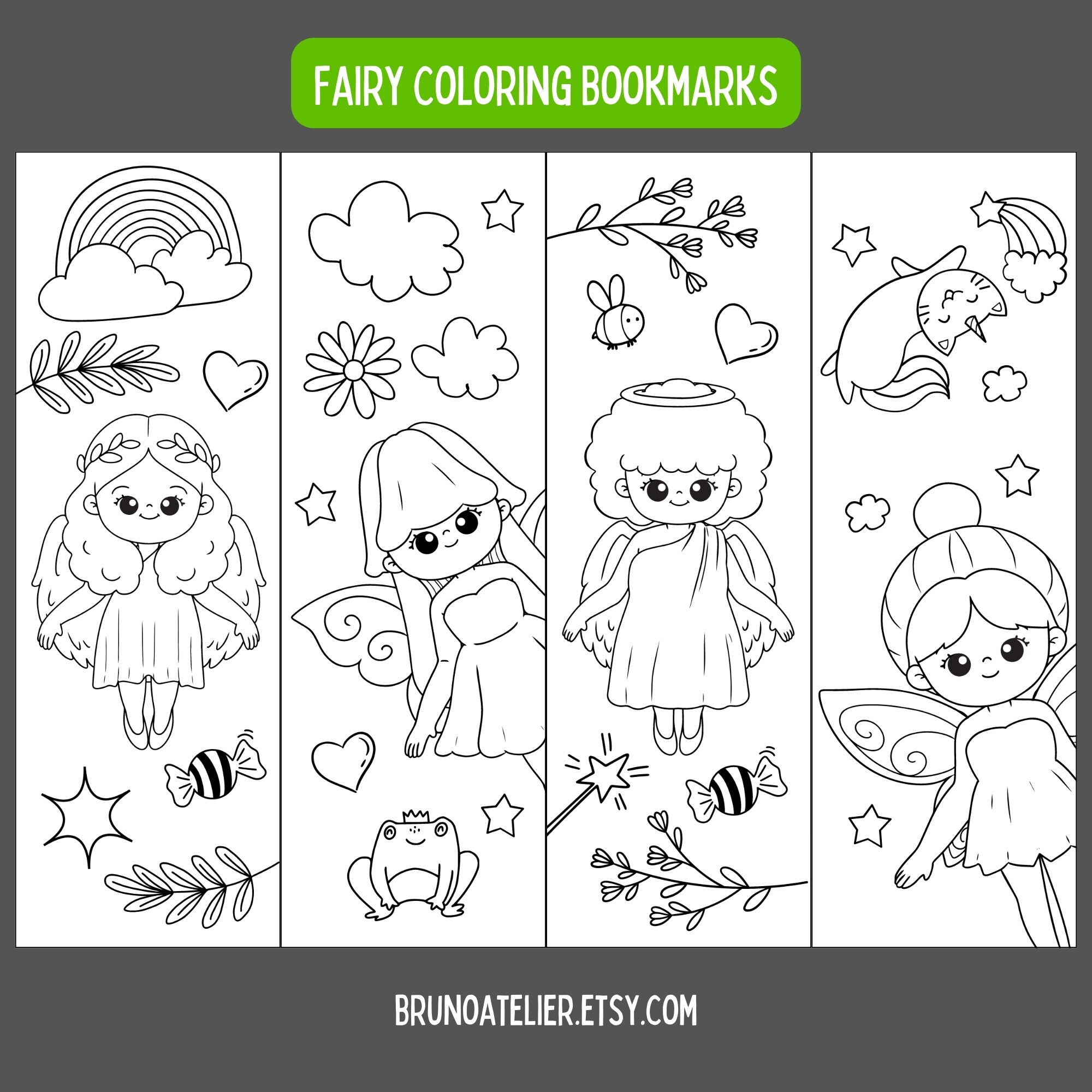 Fairy Coloring Bookmarks for Kids, Princess Coloring Bookmarks, Fairy ...