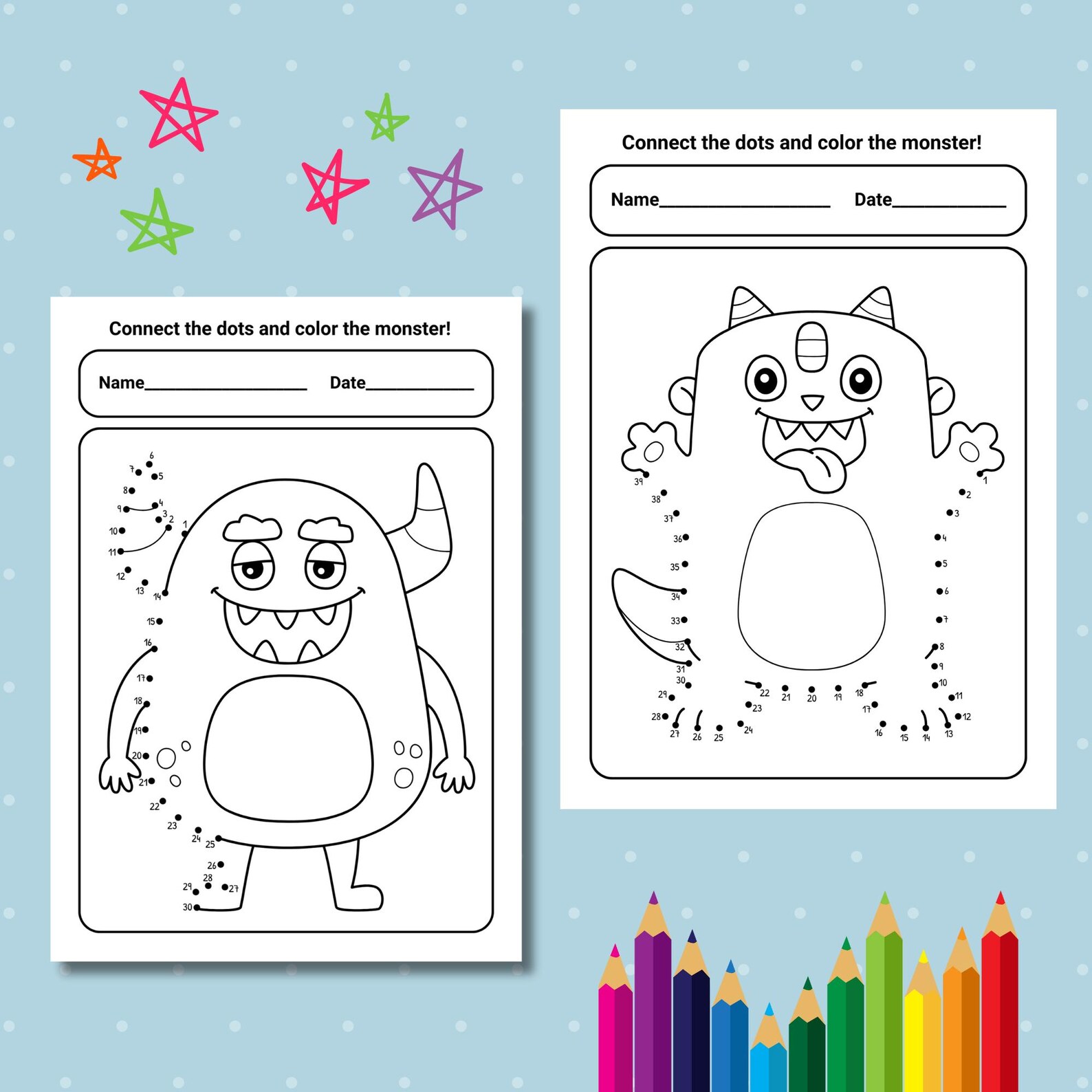 Printable Monster Dot to Dot Coloring Pages, Printable Connect the Dots, Connecting the Dots ...