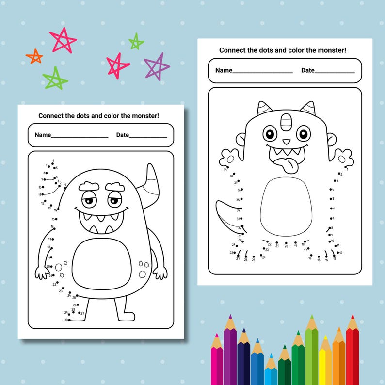 Printable Monster Dot to Dot Coloring Pages, Printable Connect the Dots ...