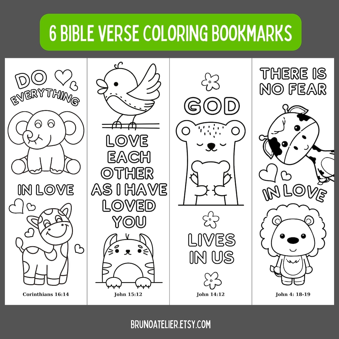Bible Verse Coloring Bookmarks for Kids, Bible Bookmarks, Animal ...