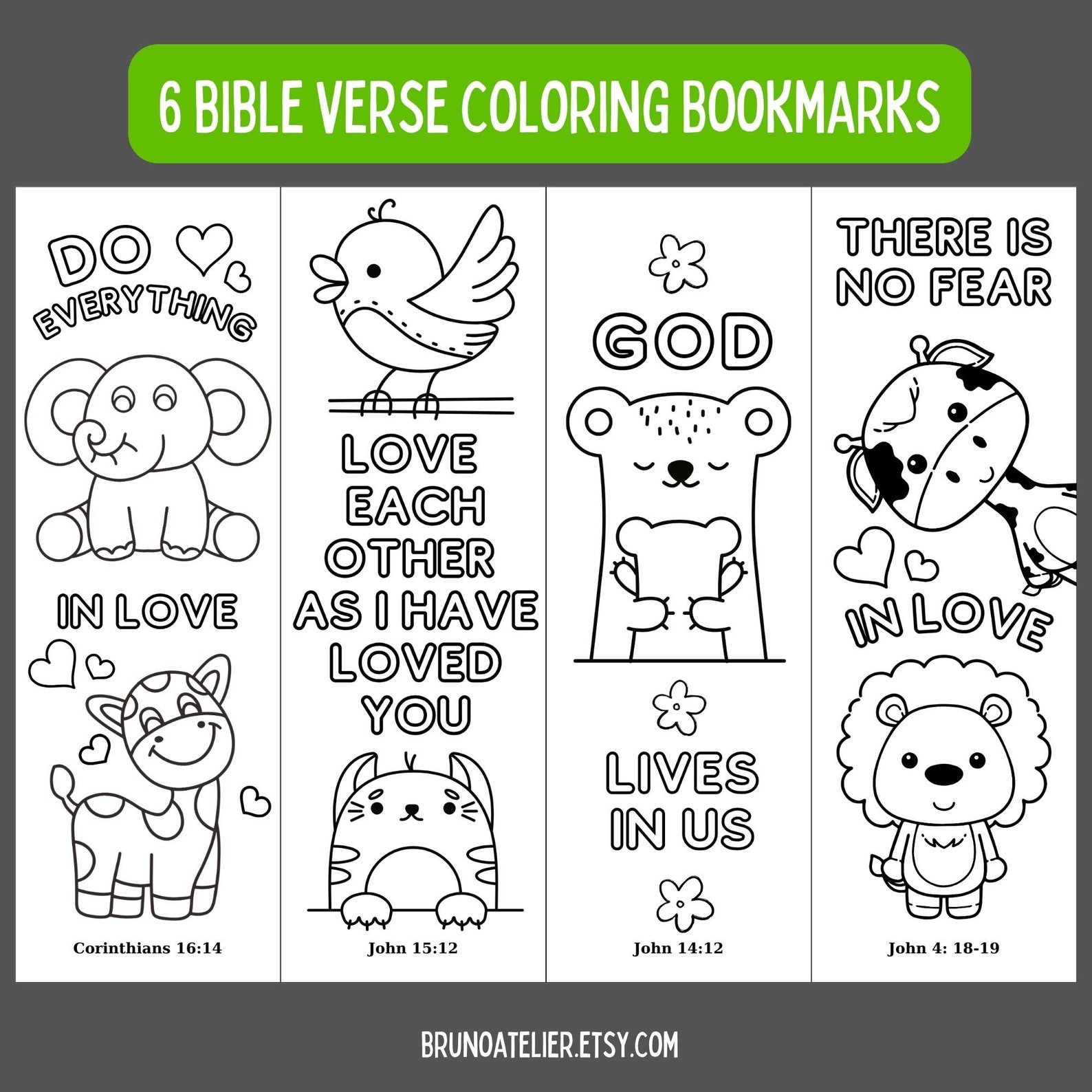 Bible Verse Coloring Bookmarks for Kids, Bible Bookmarks, Animal ...