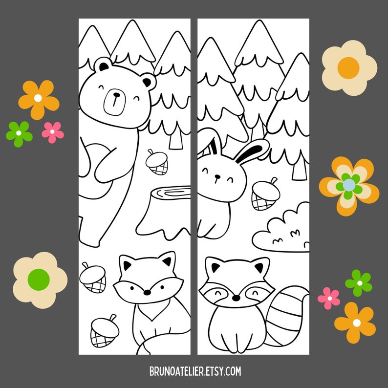 Forest Bookmarks, Woodland Coloring Bookmarks for Kids, Cute Animal ...