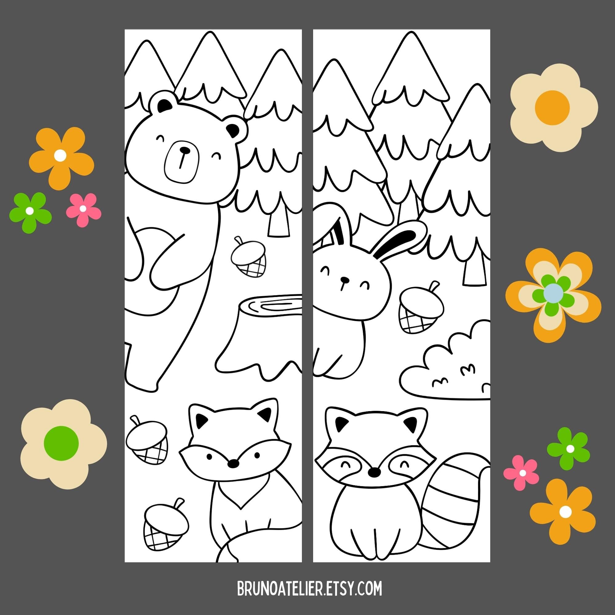 Forest Bookmarks, Woodland Coloring Bookmarks for Kids, Cute Animal ...