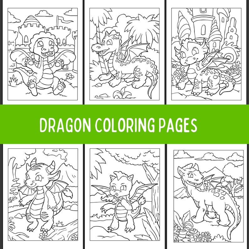Cute Baby Dragon Coloring Pages for Kids, Fantasy Coloring Book, Dragon ...