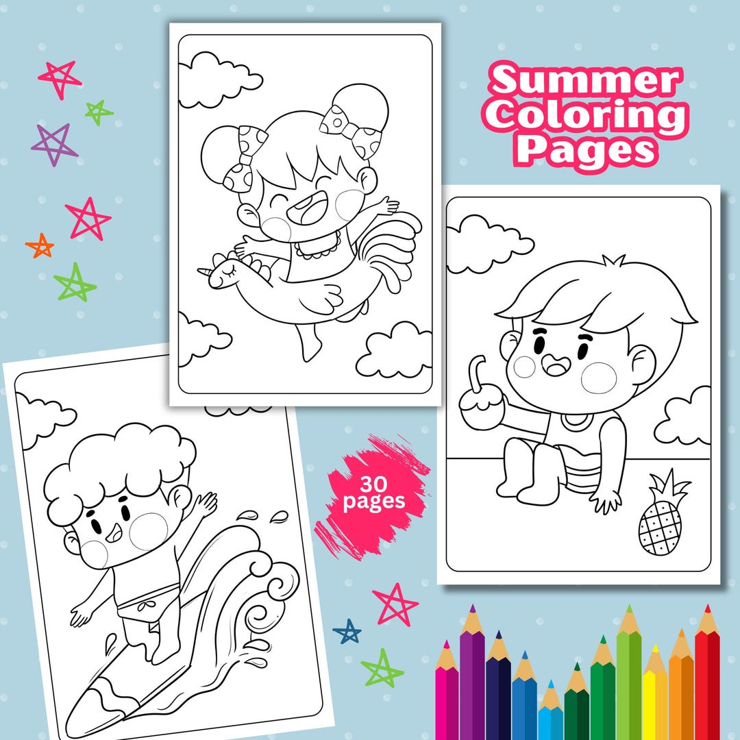 Printable Summer Coloring Pages for Kids, Beach Coloring Pages, Summer ...