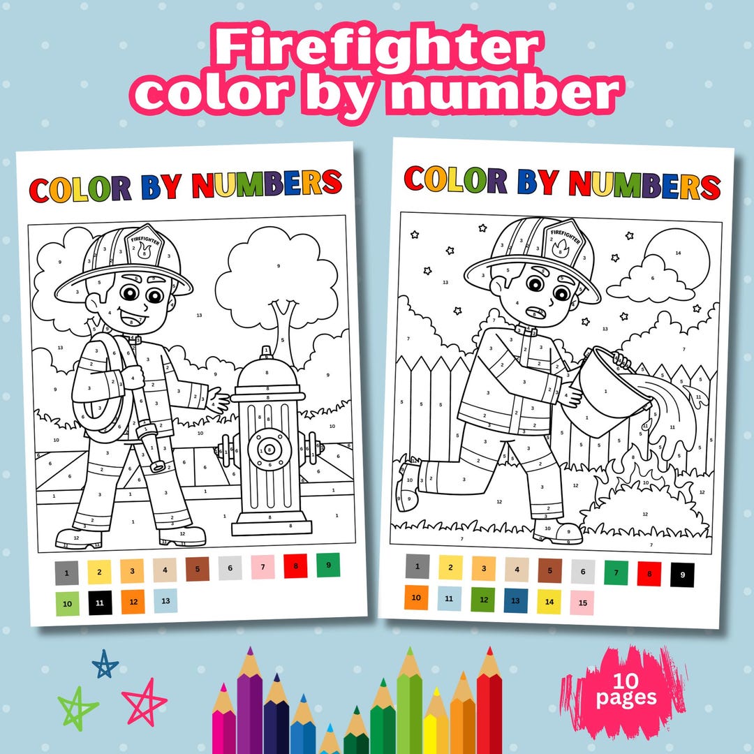 Firefighter Coloring Pages for Kids, Firefighter Color by Number ...