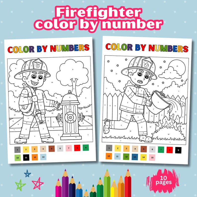 Firefighter Coloring Pages for Kids, Firefighter Color by Number ...