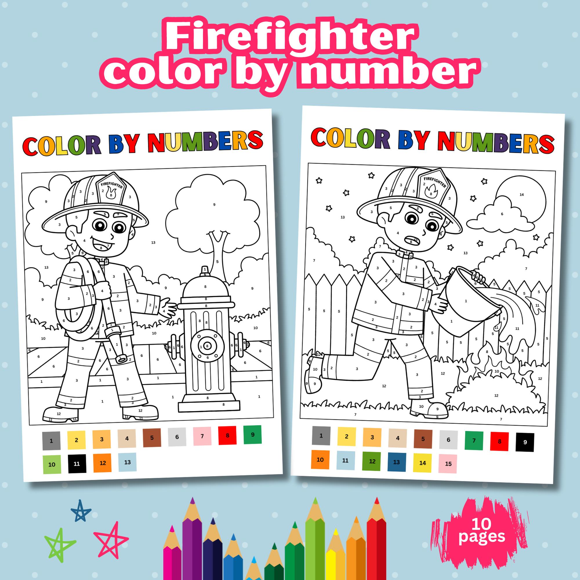 Firefighter Coloring Pages for Kids, Firefighter Color by Number ...