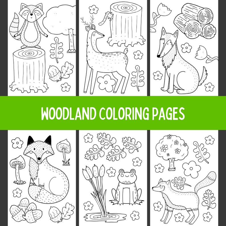 Woodland Coloring Pages for Kids, Woodland Animals Coloring Book, Wild ...