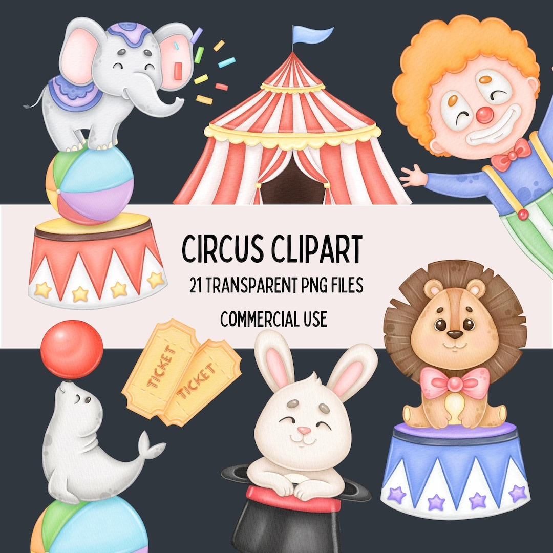 Circus Clipart Watercolor Clipart Nursery Decor Circus Animal Clipart ...