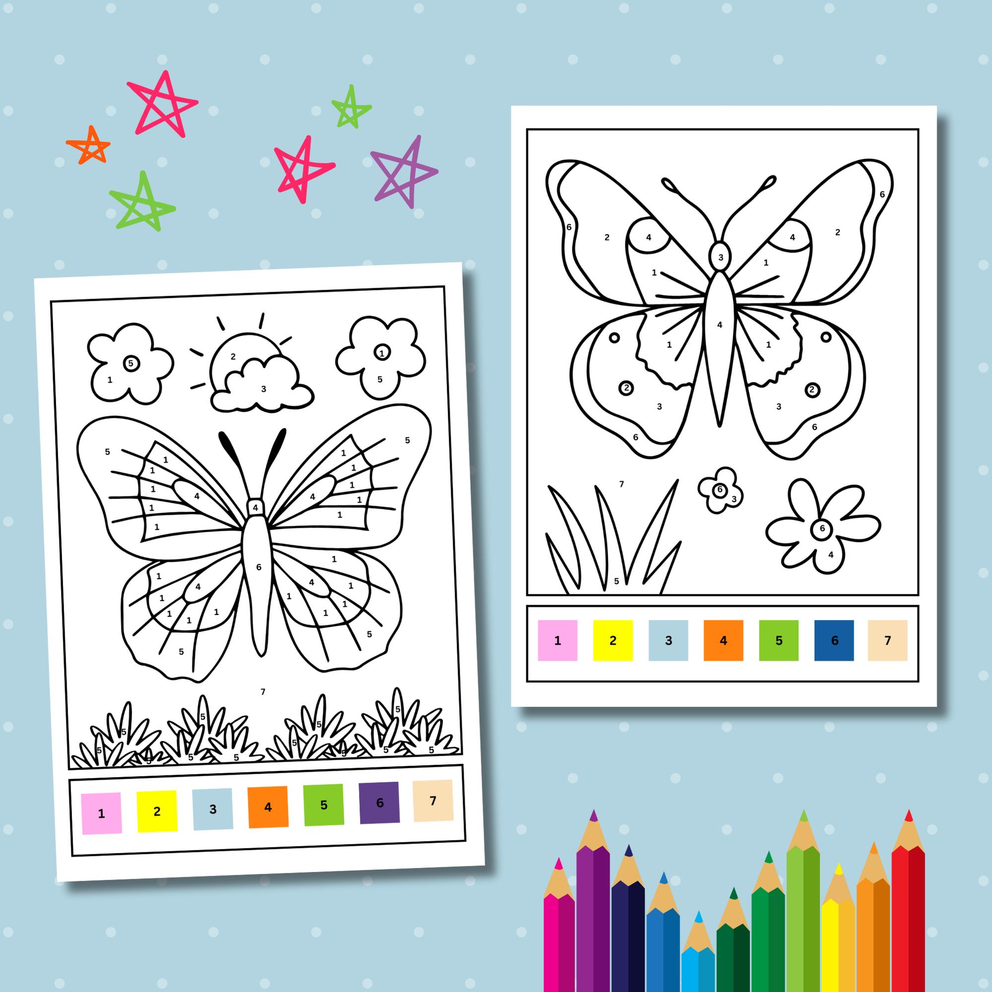 Butterfly Color by Number: Insect Coloring Pages for Kids (PDF) - Etsy