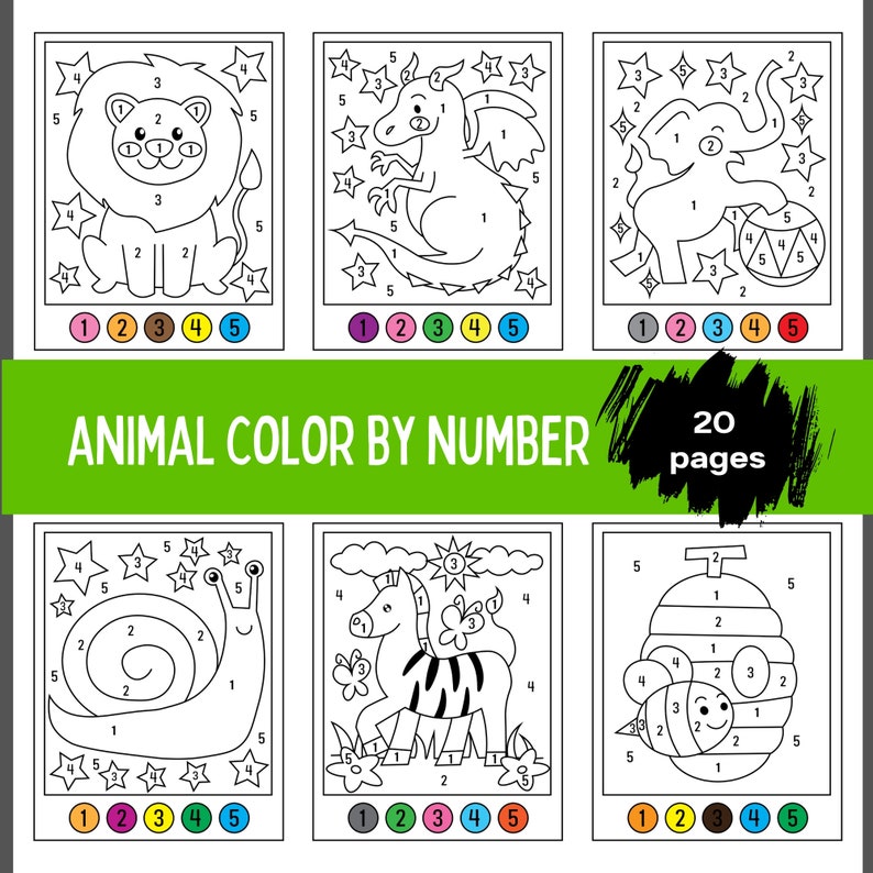 Animal Color by Number Pages for Kids, Color by Number Book, Printable ...