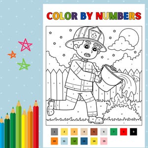 Firefighter Coloring Pages for Kids, Firefighter Color by Number ...