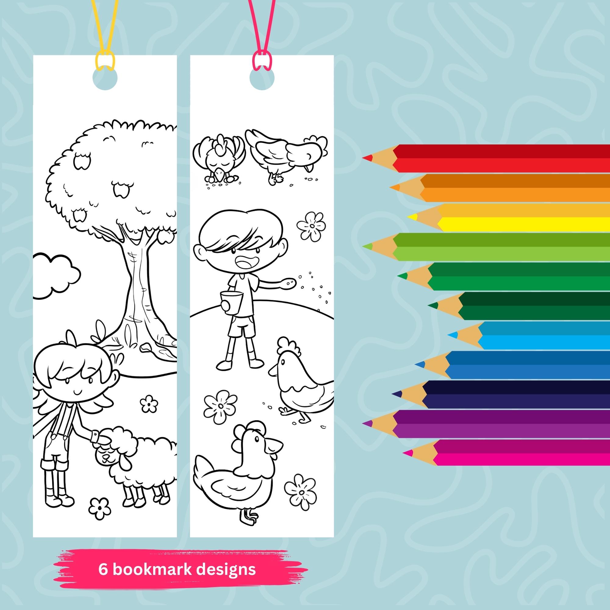 Farm Coloring Bookmarks for Kids, Cute Animal Coloring Bookmarks, Farm ...