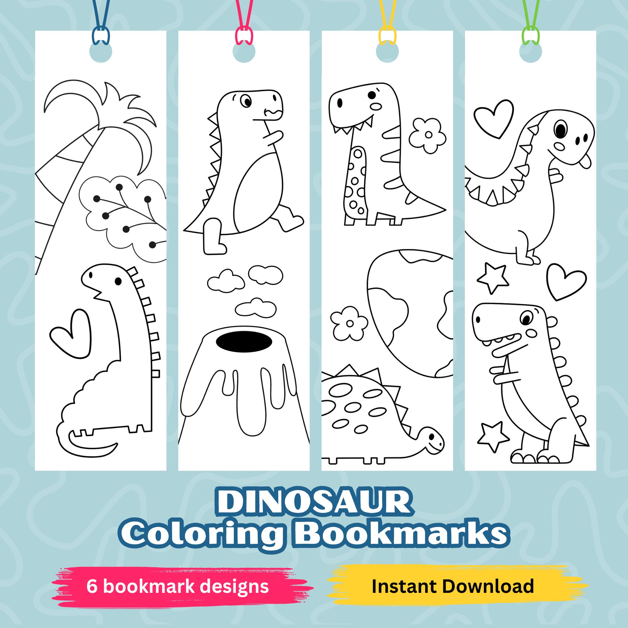 Dinosaur Coloring Bookmarks for Kids, Printable Bookmarks to Color ...