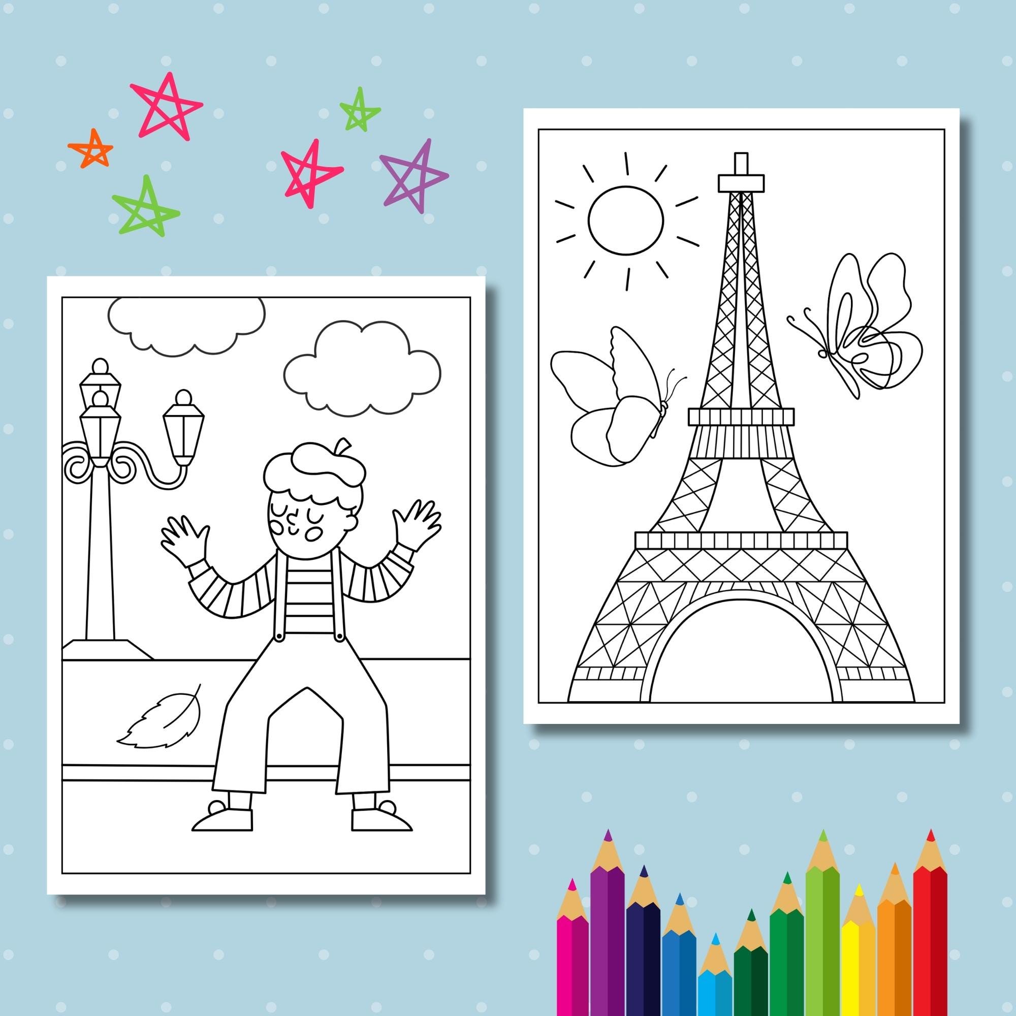 Paris Coloring Pages for Kids: Travel Coloring Sheets (PDF) - Etsy