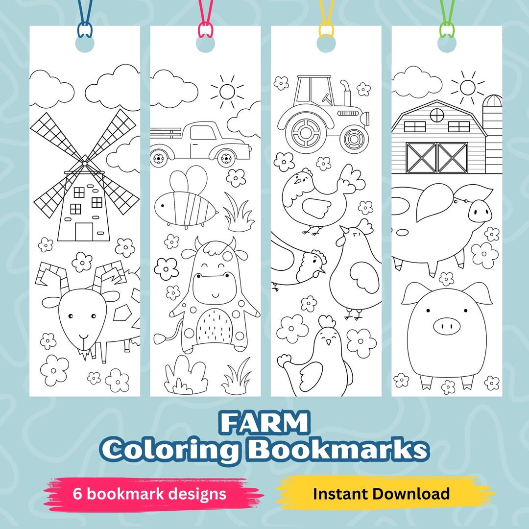 Farm Coloring Bookmarks for Kids, Cute Animal Coloring Bookmarks, Farm ...