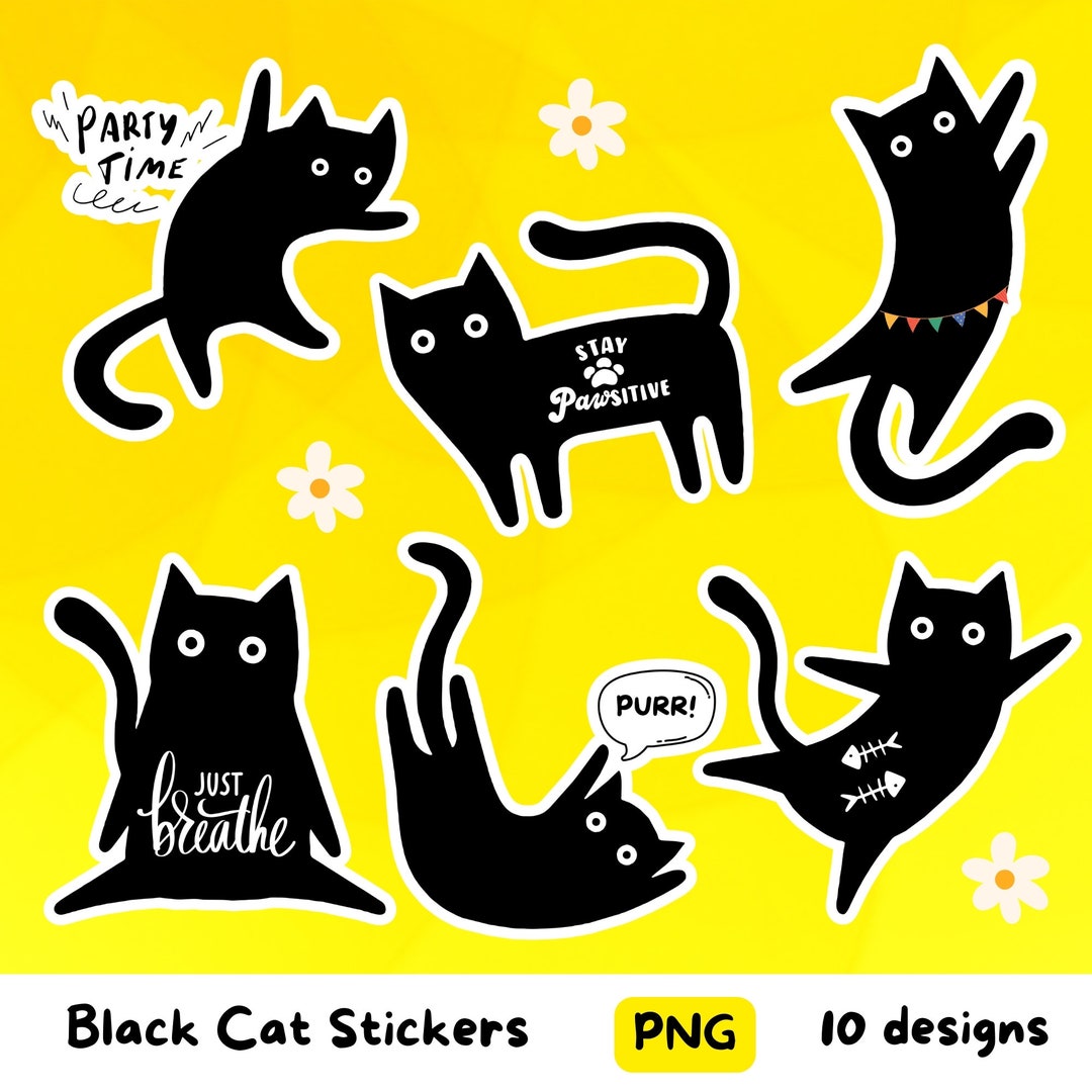 Printable Black Cat Stickers, Cute Cat Stickers Sheet, Cute Animal ...