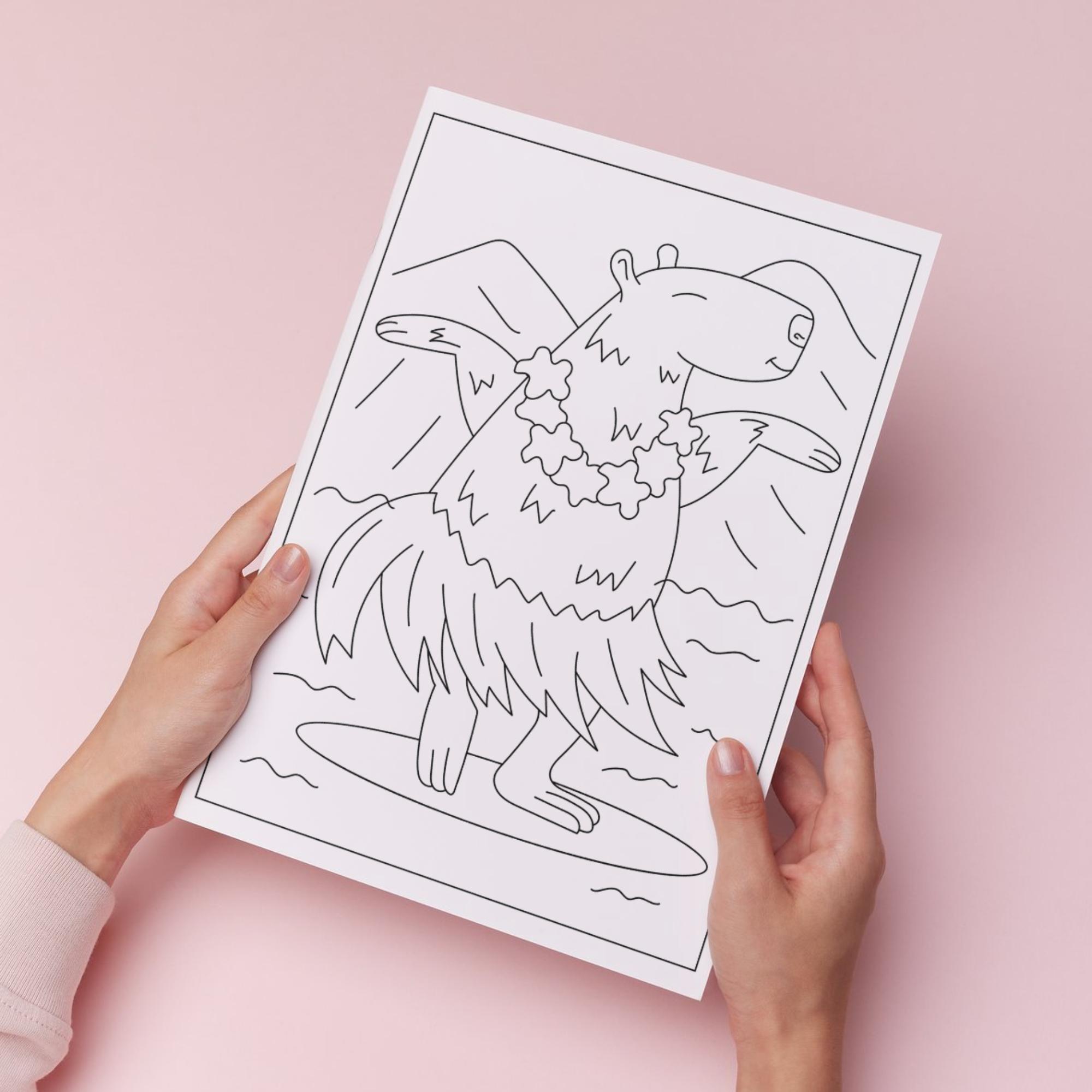 Cute Capybara Coloring Pages for Kids, Capybara Coloring Sheet ...