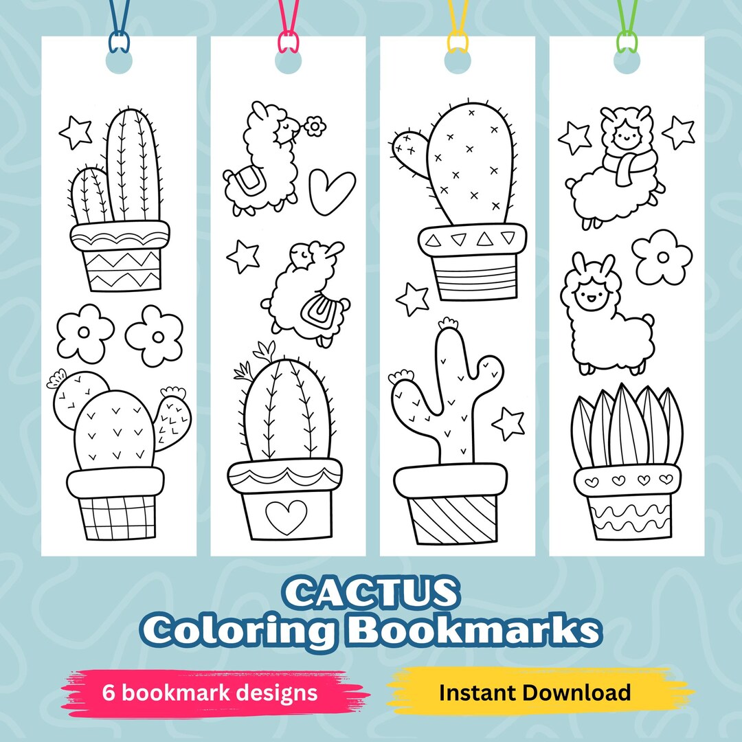 Cactus Coloring Bookmarks for Kids, Catus Bookmarks, Printable Bookmark ...