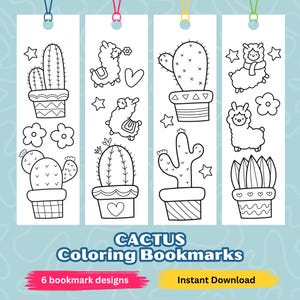 Cactus Coloring Bookmarks for Kids, Catus Bookmarks, Printable Bookmark ...