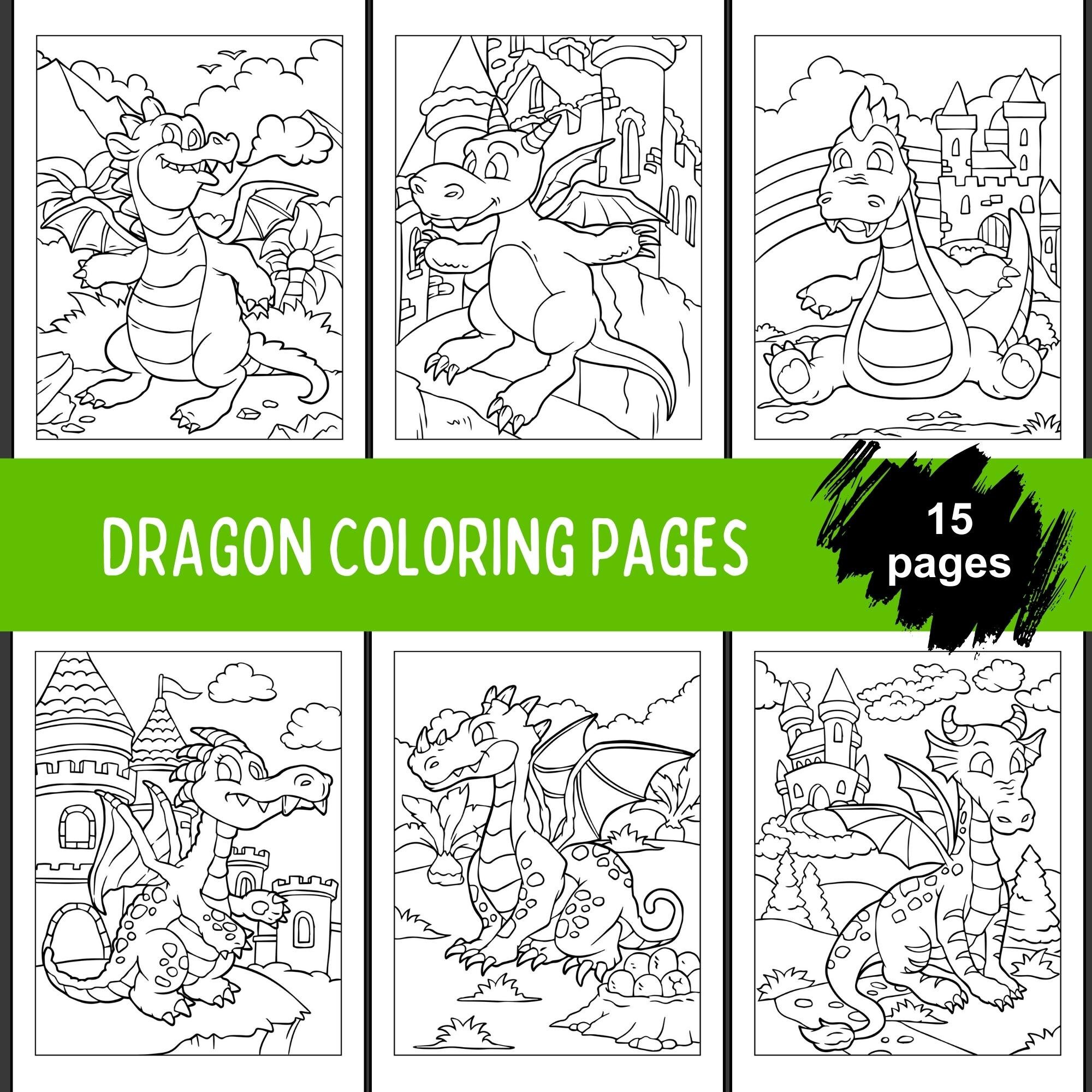 Cute Baby Dragon Coloring Pages for Kids, Fantasy Coloring Book, Dragon ...