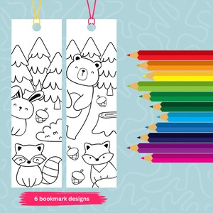 Forest Bookmarks, Woodland Coloring Bookmarks for Kids, Cute Animal ...