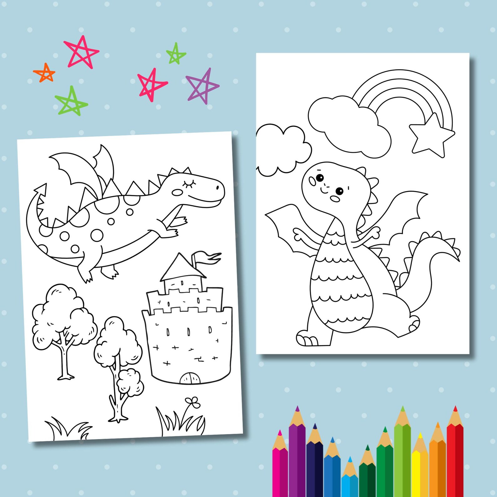 Cute Dragon Coloring Pages for Kids, Castle Coloring Pages, Dragon ...