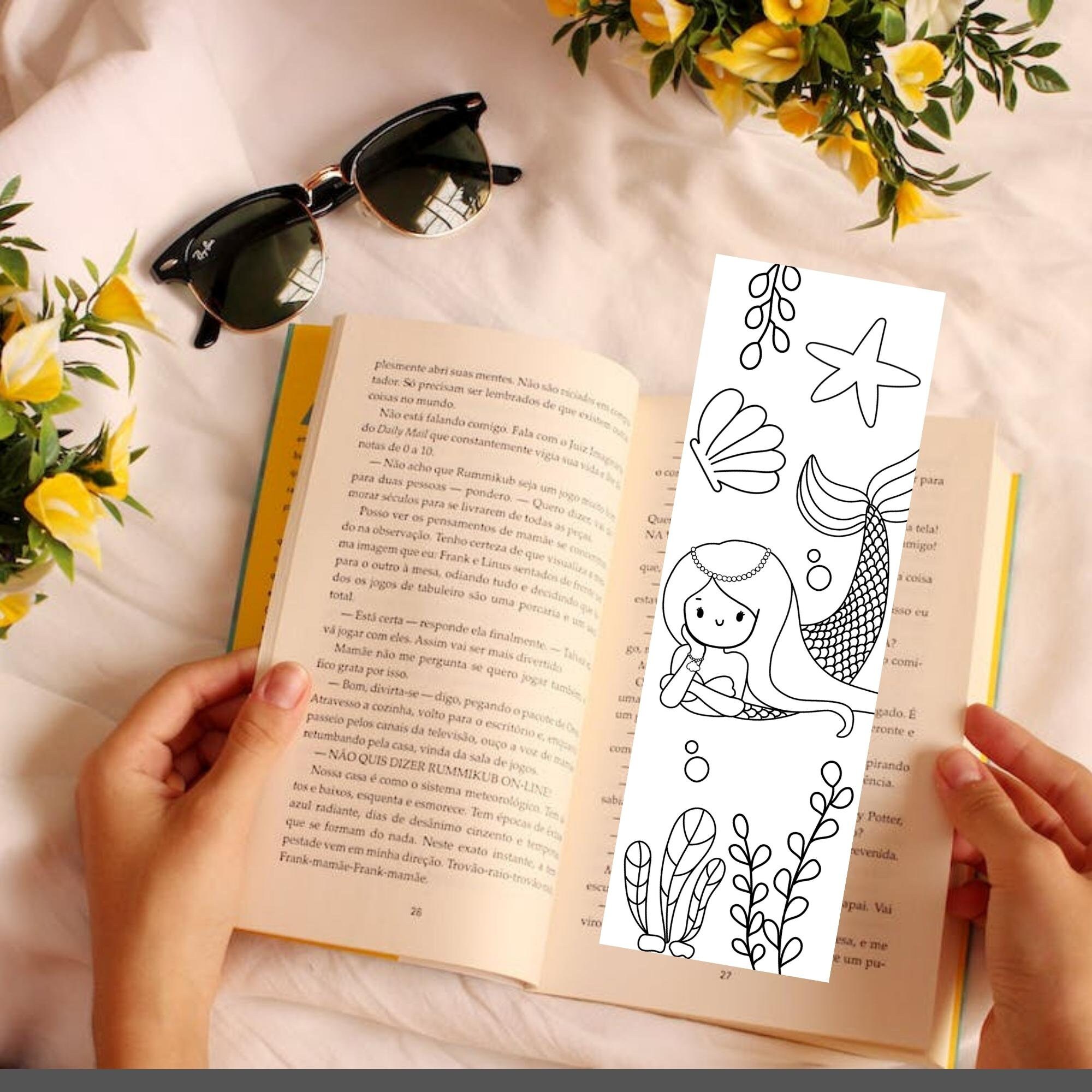 Mermaid Coloring Bookmarks for Kids, Sea Animal Coloring Bookmarks ...