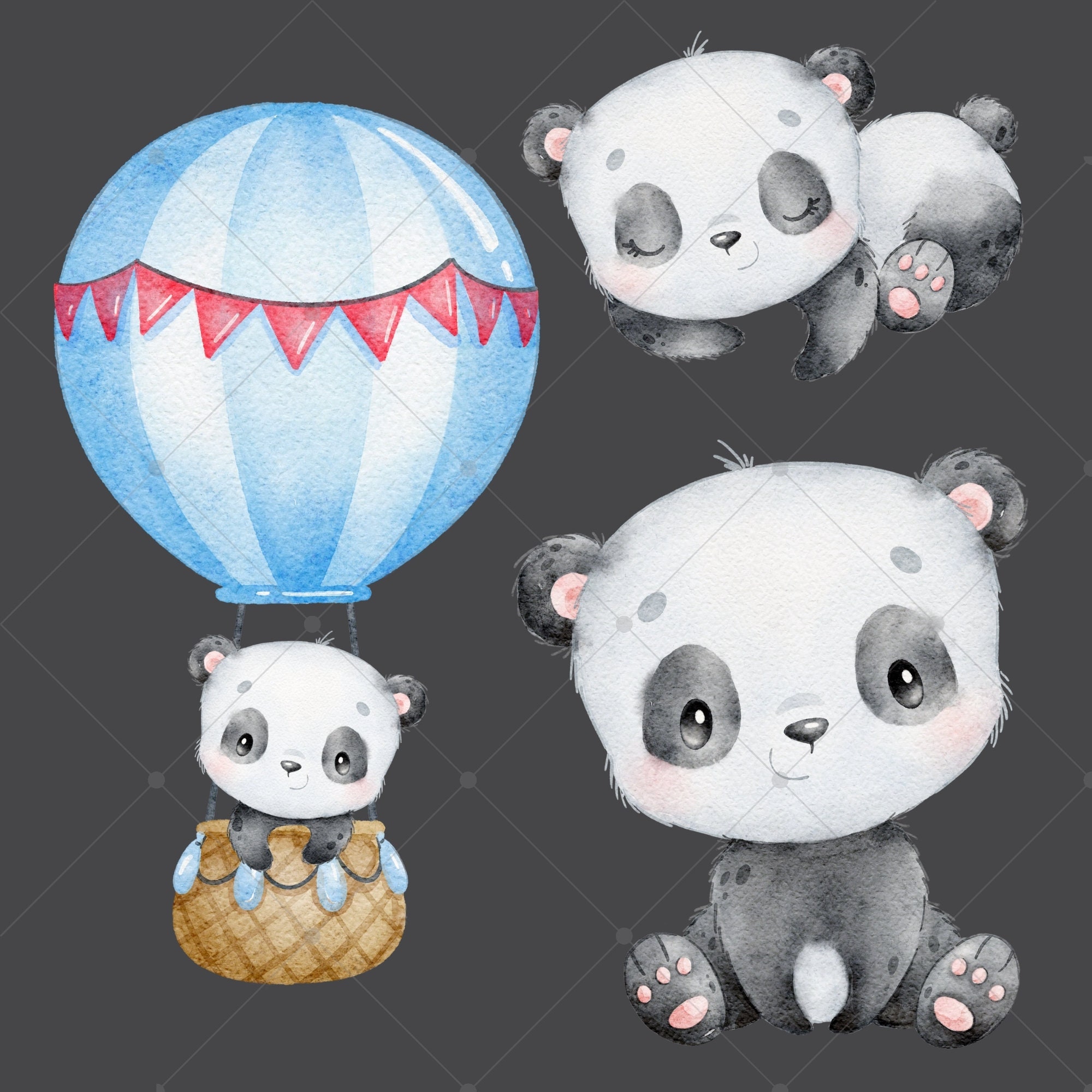 Watercolor Panda Clipart, Cute Panda Clipart, Panda PNG, Baby Panda ...