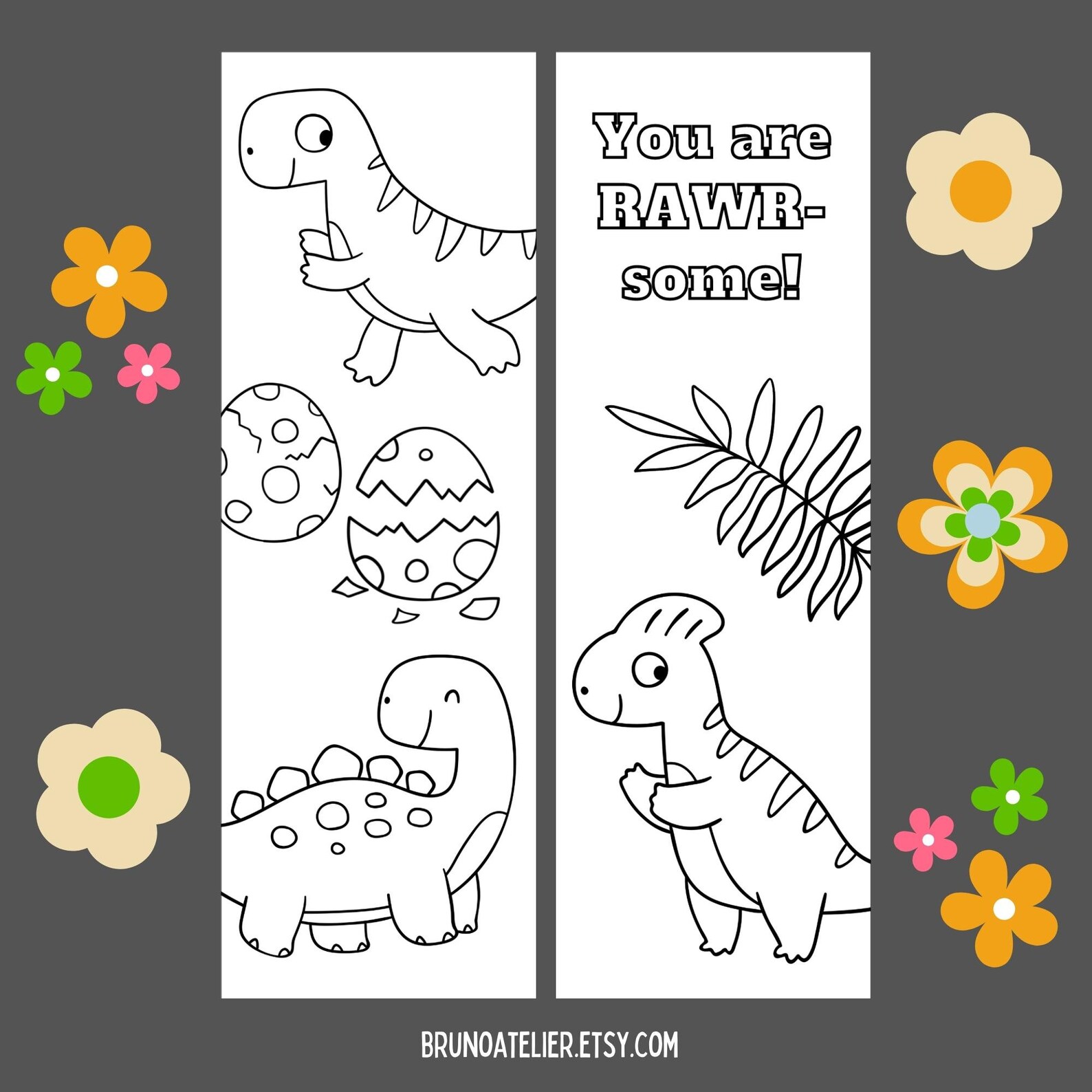 Dinosaur Coloring Bookmarks for Kids, Printable Bookmarks to Color ...
