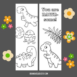 Dinosaur Coloring Bookmarks for Kids, Printable Bookmarks to Color ...
