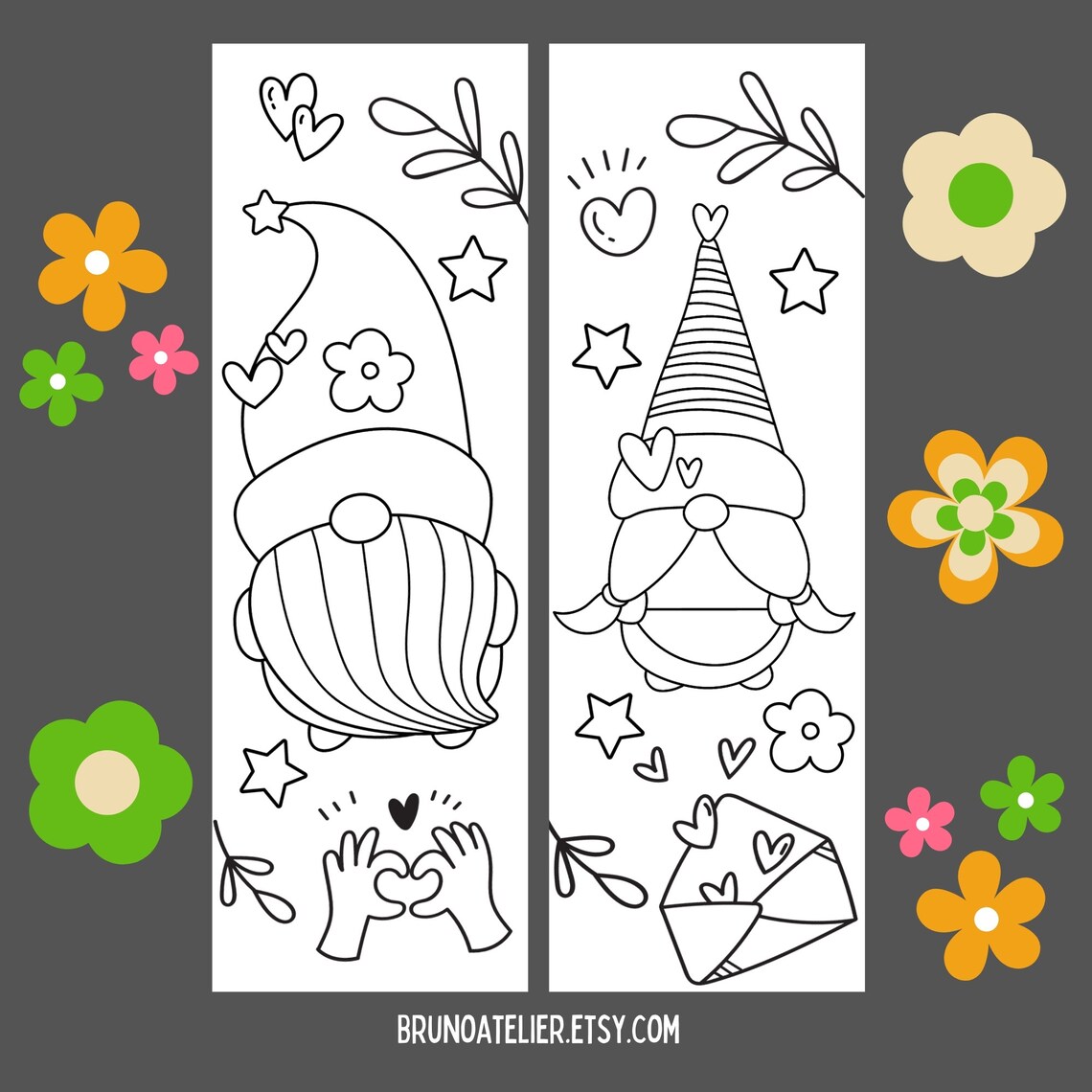 Valentine Day Coloring Bookmarks for Kids, Cute Gnome Bookmarks ...