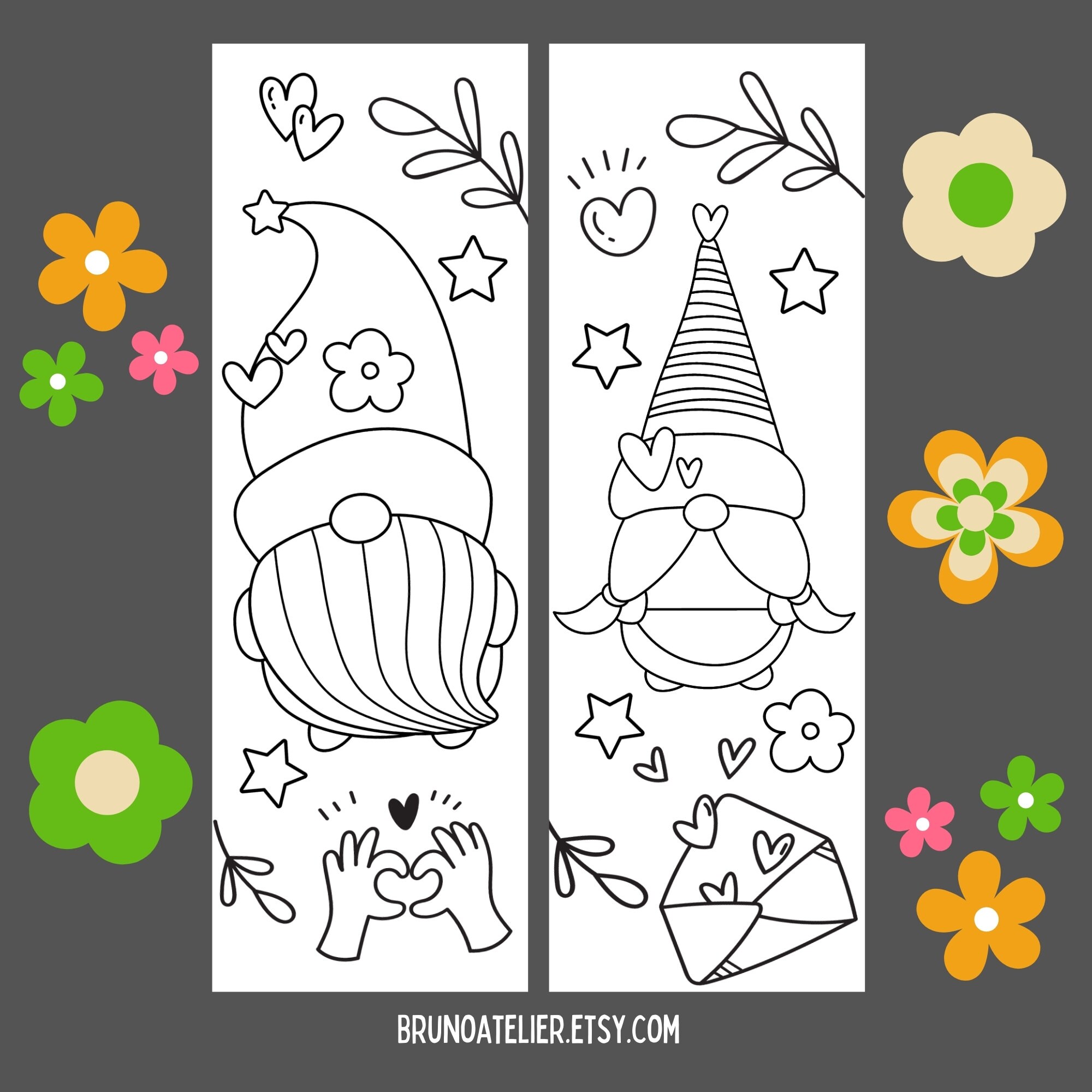 Valentine Day Coloring Bookmarks for Kids, Cute Gnome Bookmarks ...