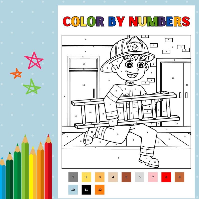 Firefighter Coloring Pages for Kids, Firefighter Color by Number ...