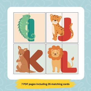 Printable Alphabet Matching Games Worksheets for Kids, Alphabet Animal ...