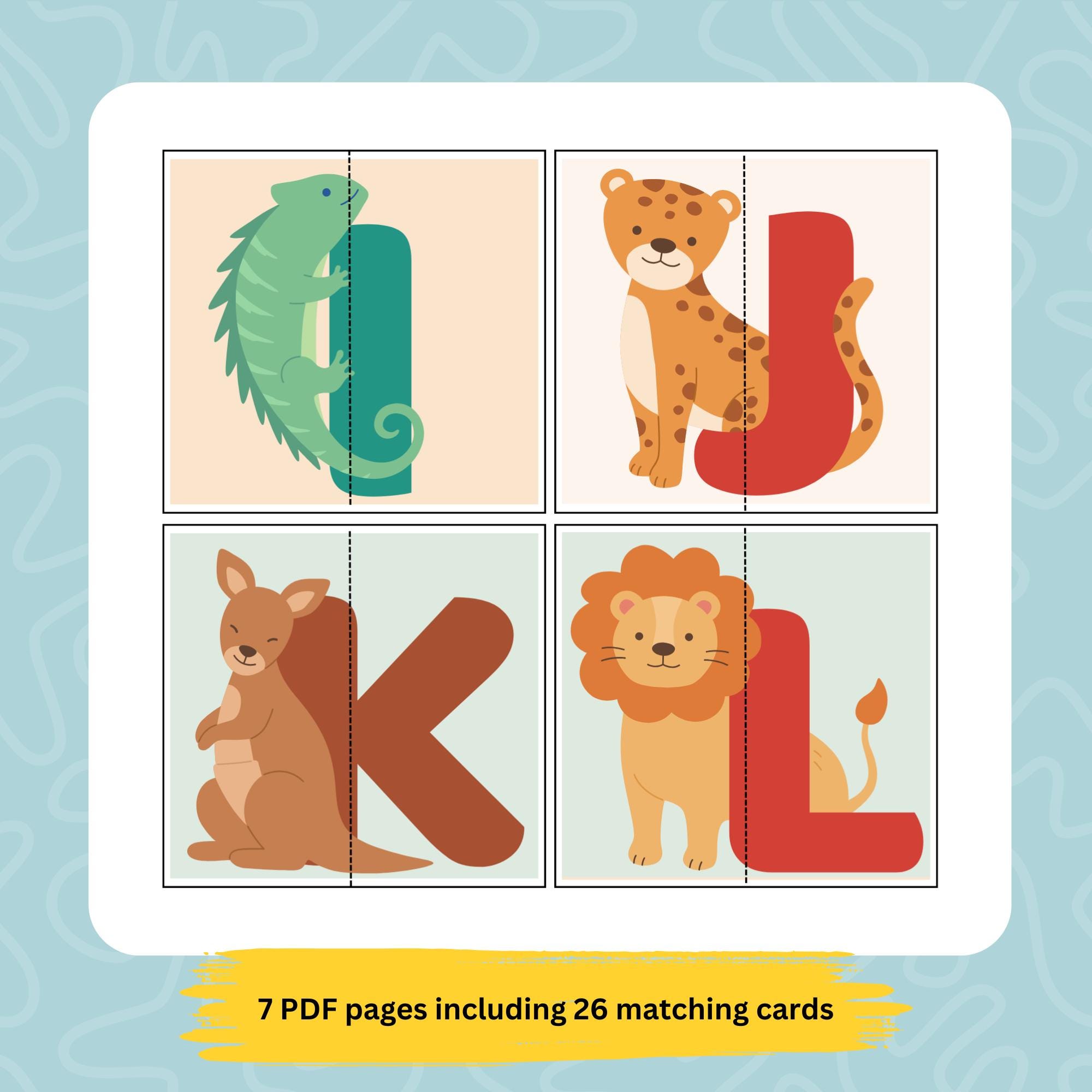 Printable Alphabet Matching Games Worksheets for Kids, Alphabet Animal ...