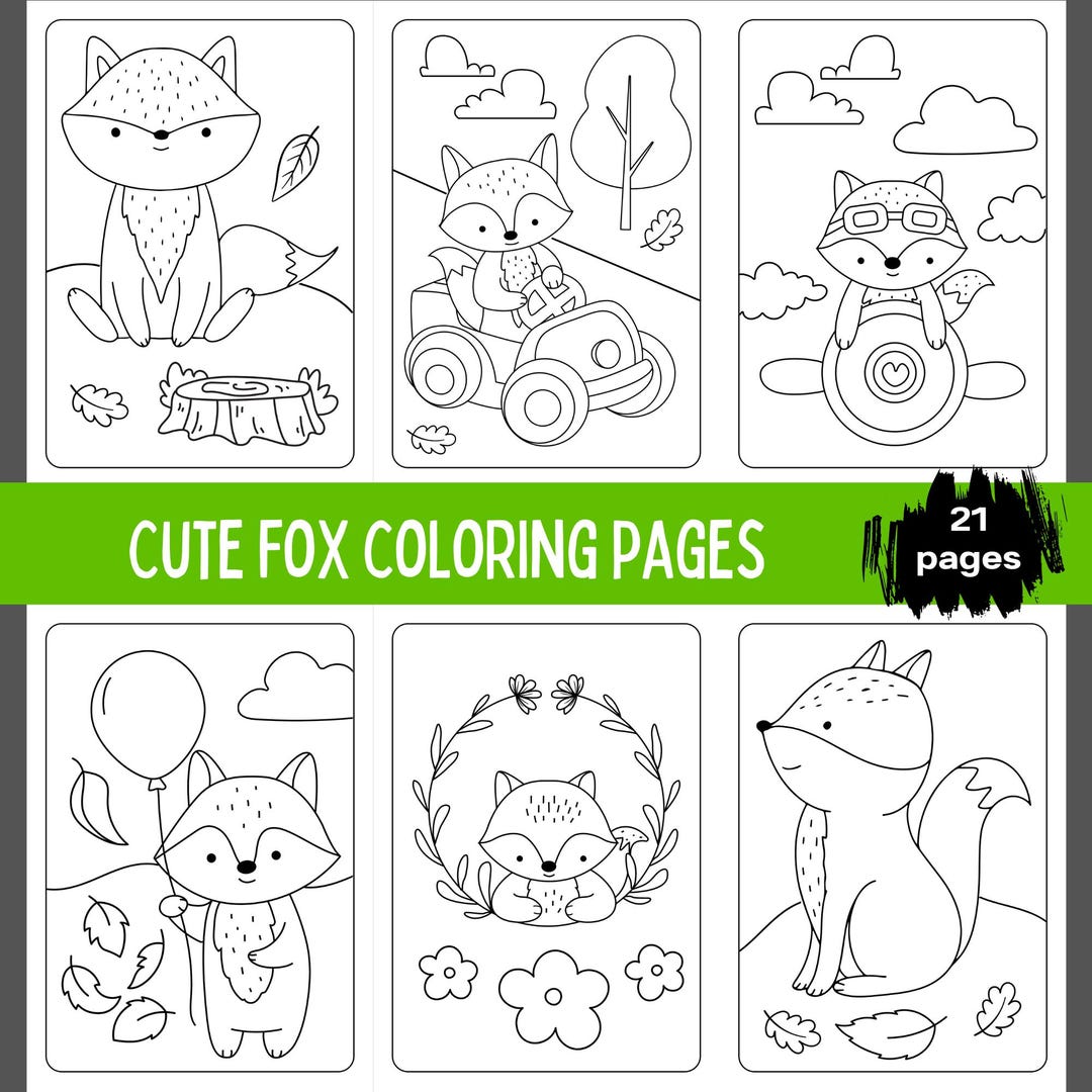 Fox Coloring Pages for Kids, Cute Animal Coloring Pages, Autumn ...