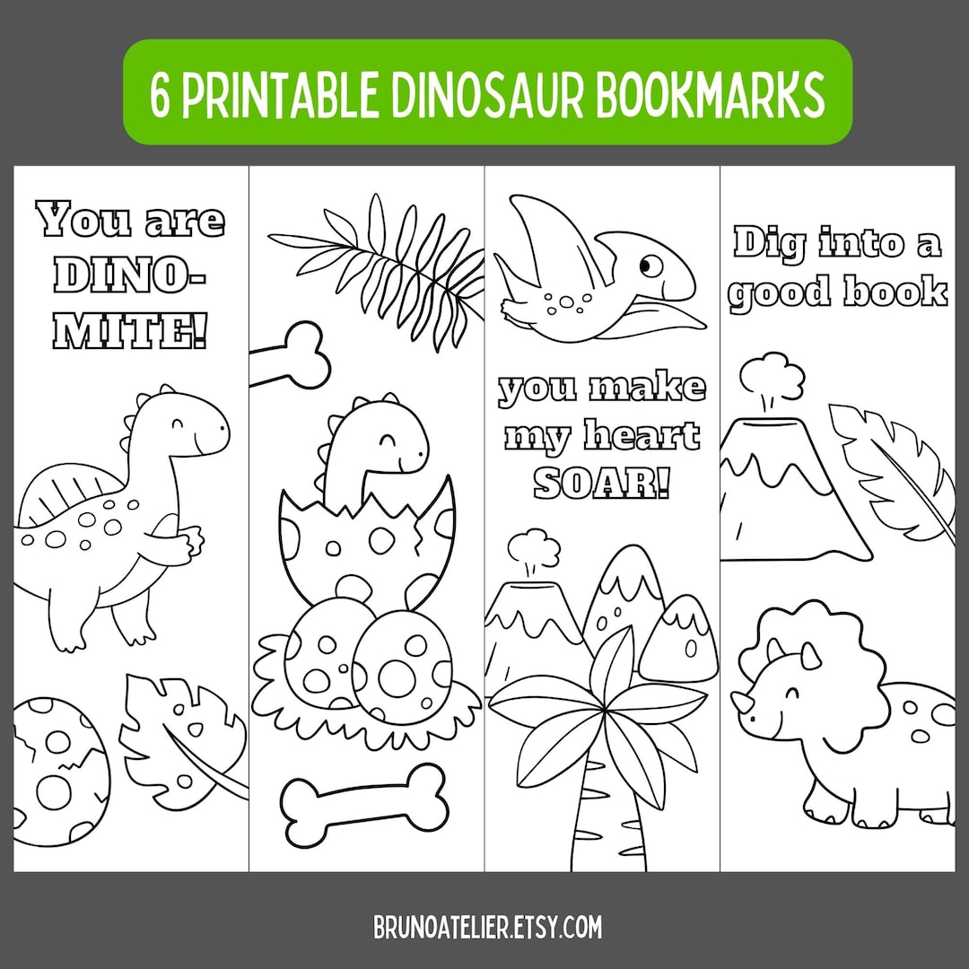 Dinosaur Coloring Bookmarks for Kids, Printable Bookmarks to Color ...