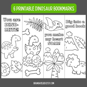 Dinosaur Coloring Bookmarks for Kids, Printable Bookmarks to Color ...
