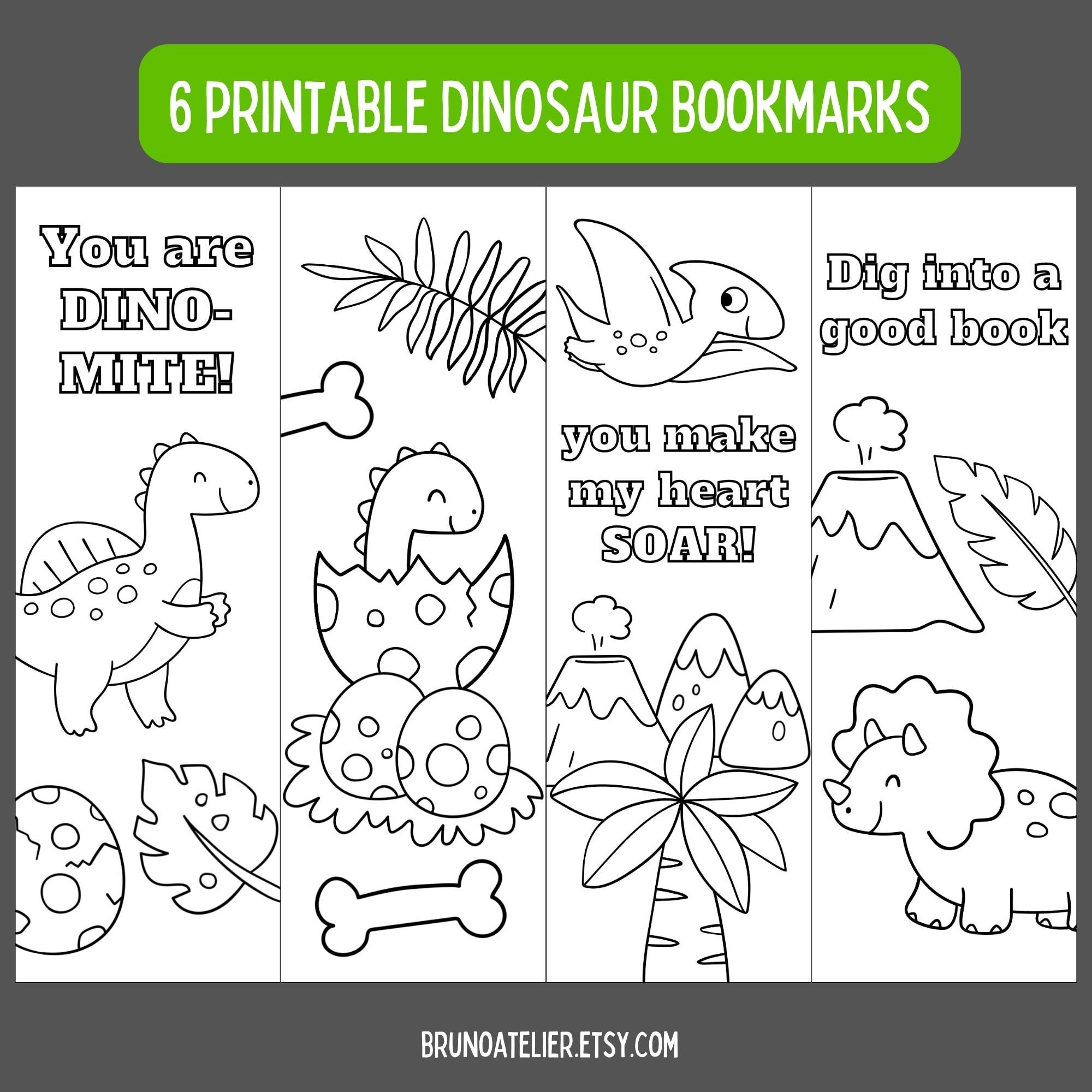 Dinosaur Coloring Bookmarks for Kids, Printable Bookmarks to Color ...