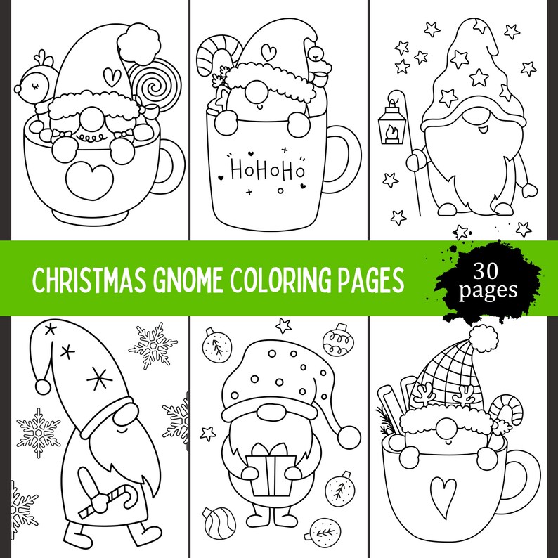 Lovely Gnome Coloring Pages for Kids, Christmas Elf Coloring Pages ...