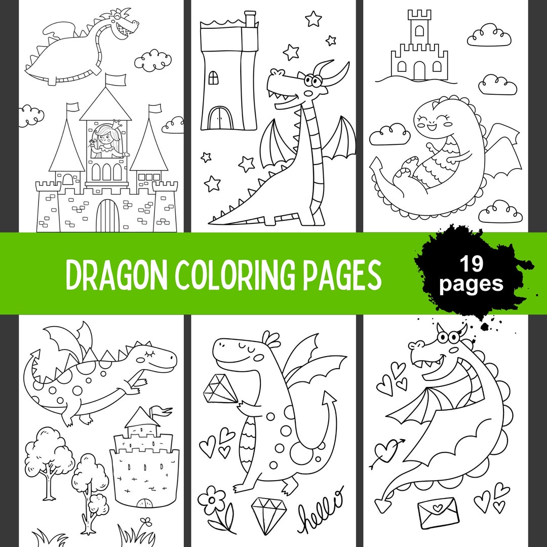 Cute Dragon Coloring Pages for Kids, Castle Coloring Pages, Dragon ...