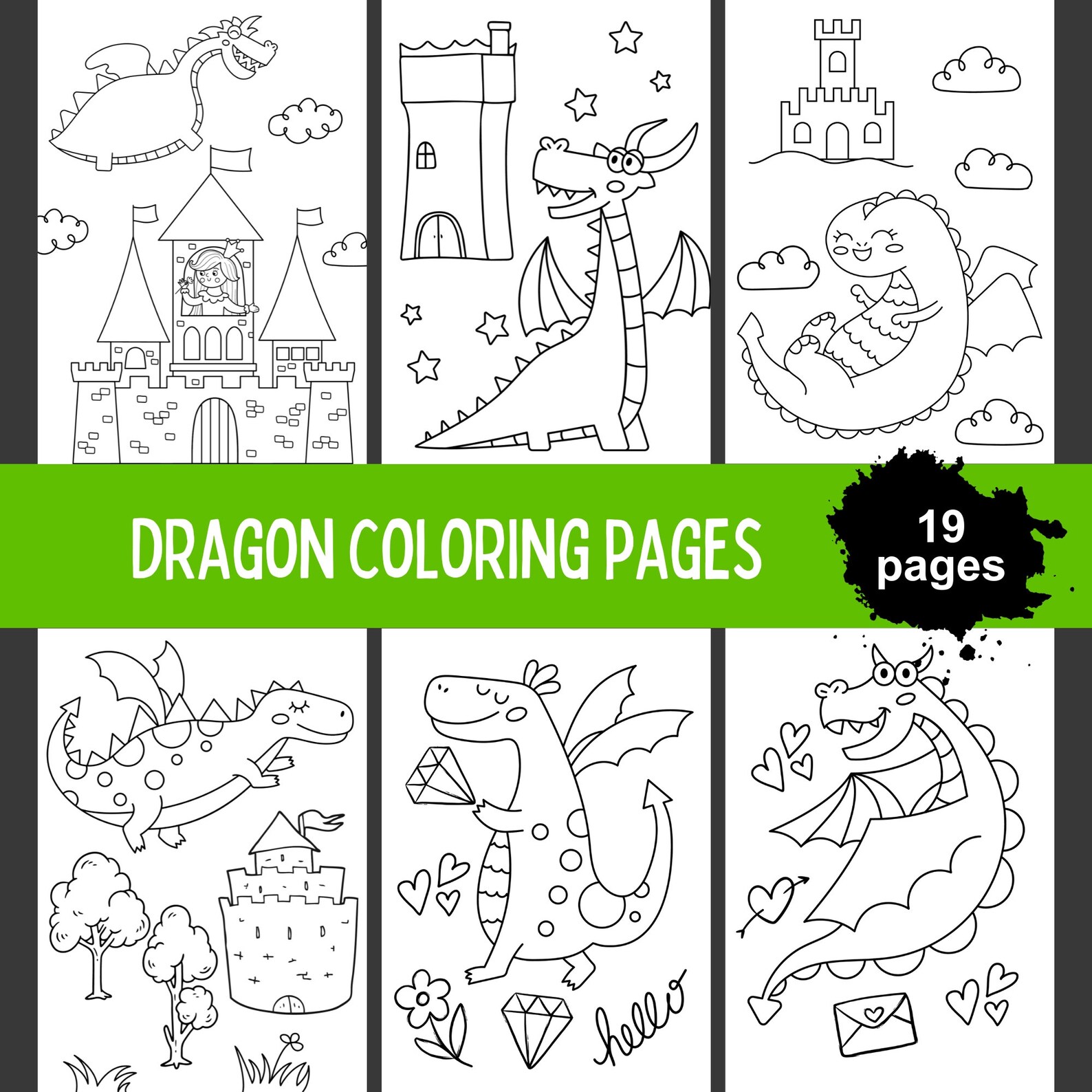 Cute Dragon Coloring Pages for Kids, Castle Coloring Pages, Dragon ...