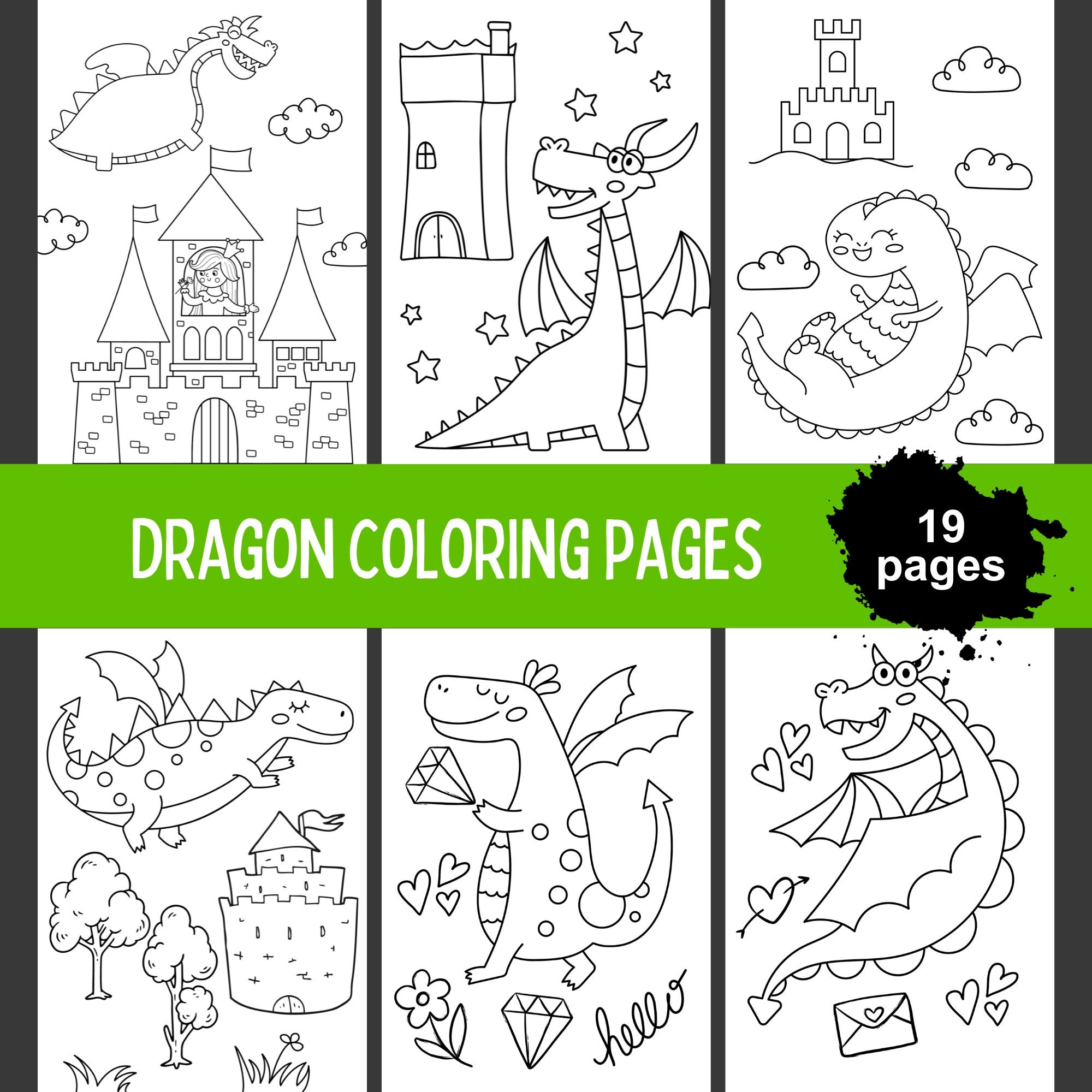 Cute Dragon Coloring Pages for Kids, Castle Coloring Pages, Dragon ...