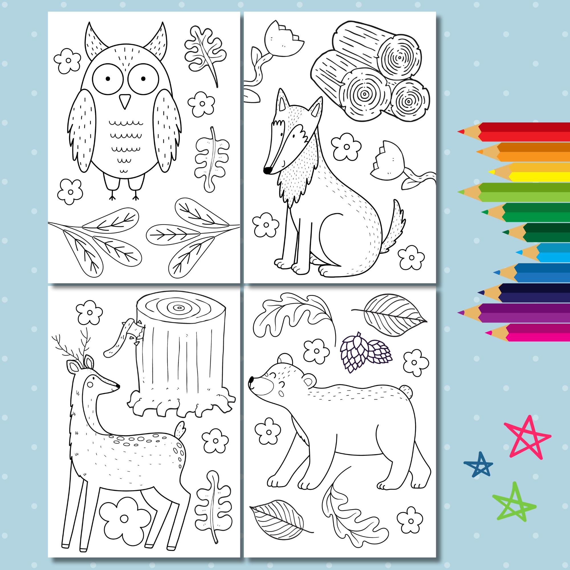 Woodland Animals Coloring Pages, Forest Friends, Cute Kids Activity ...