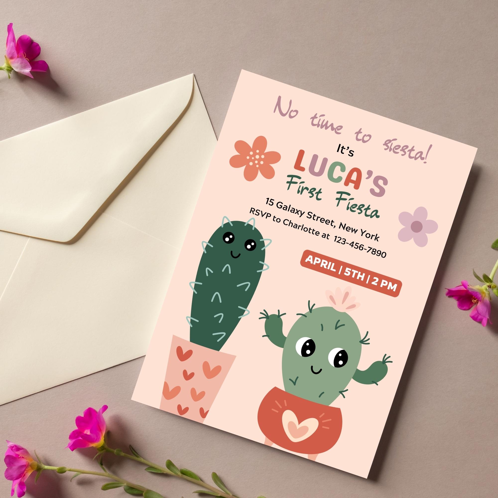 Editable Cactus Birthday Invitation, Cactus Theme Party, Mexican Theme ...
