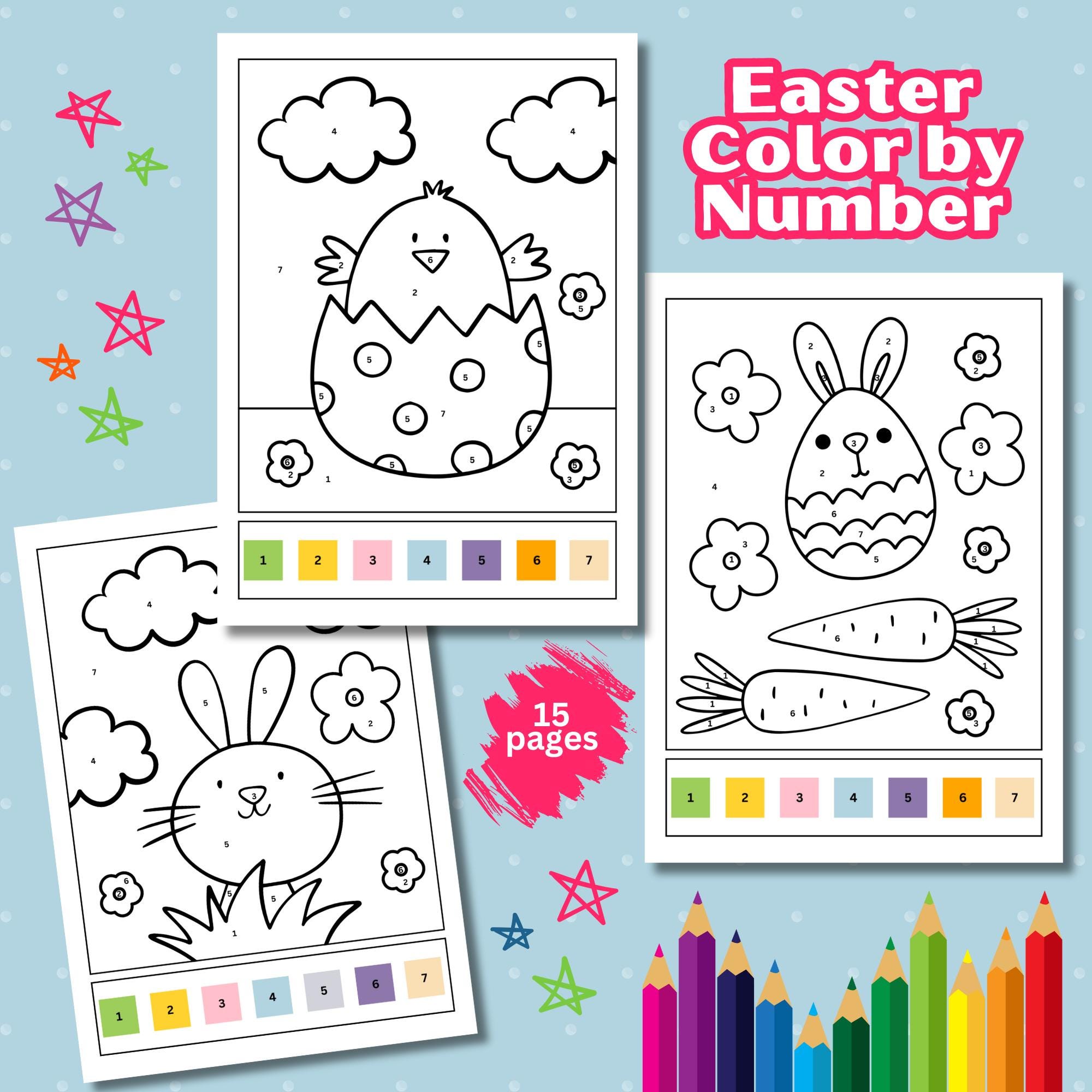 Easter Color by Number for Kids, Printable Color by Number Book, Color ...