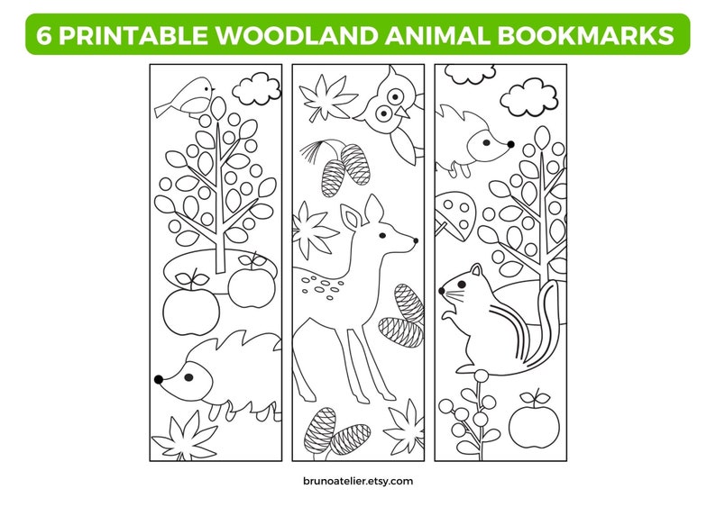 Woodland Animal Bookmark Printable Bookmarks to Color - Etsy