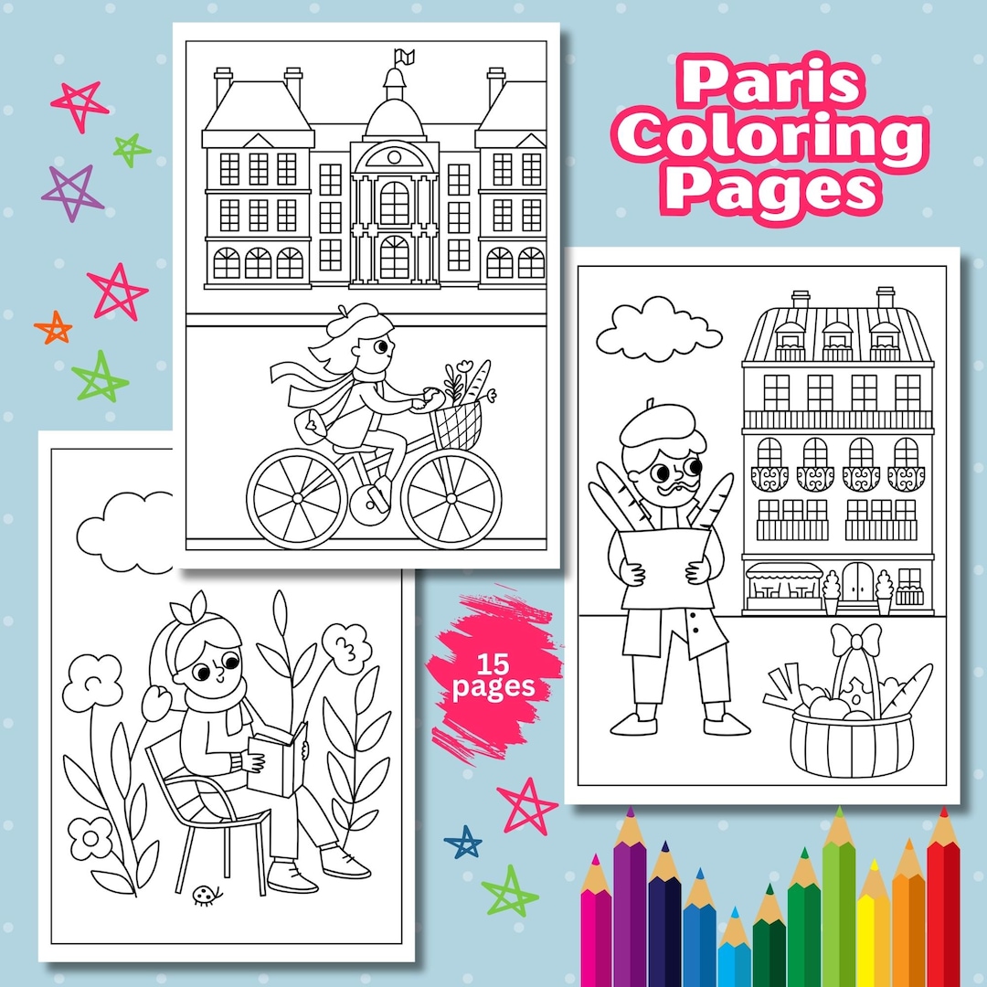 Paris Coloring Pages for Kids: Travel Coloring Sheets (PDF) - Etsy